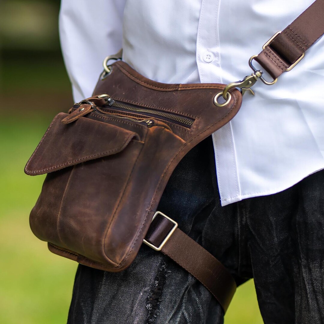Leather Motorcycle Leg Bag Hiking Drop Leg Pouch Hip Belt Pouch Men ...