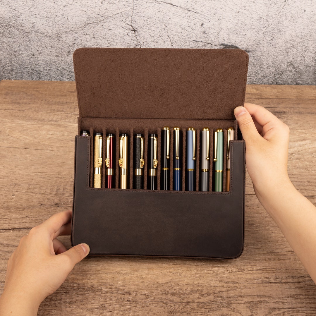 Hand Crafted Genuine Leather Zip Pen Case, Personalized Pencil Bag ...