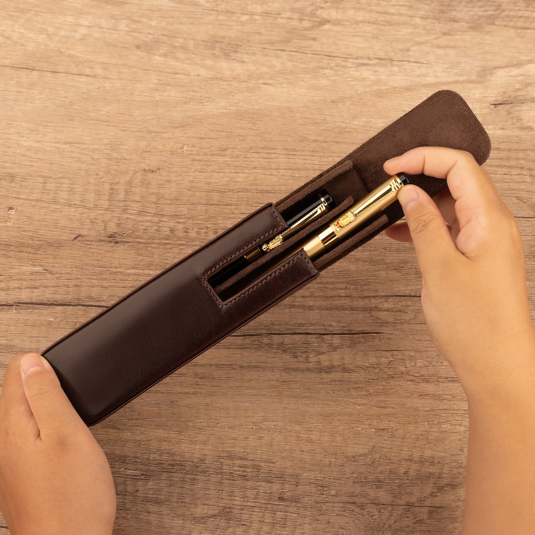 Personalized Leather Pen Case, Retro Pen Pouch Men, Travel Portable ...