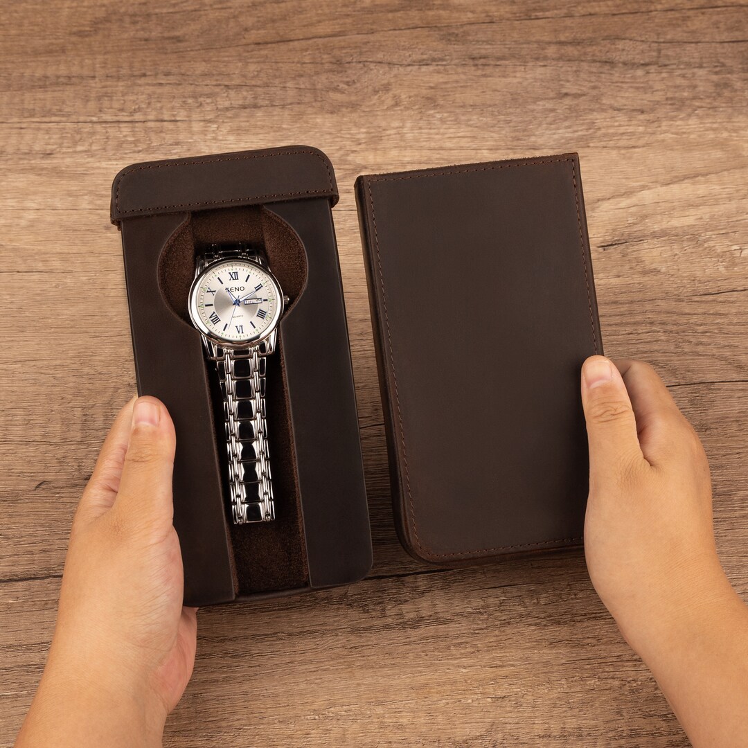 Personalized Crazy Horse Leather Watch Roll Case for Men Women Single ...