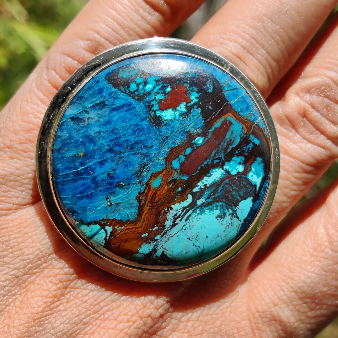 Rare Large Shattuckite Ring in Sterling Silver Shattuckite Azurite Ring ...