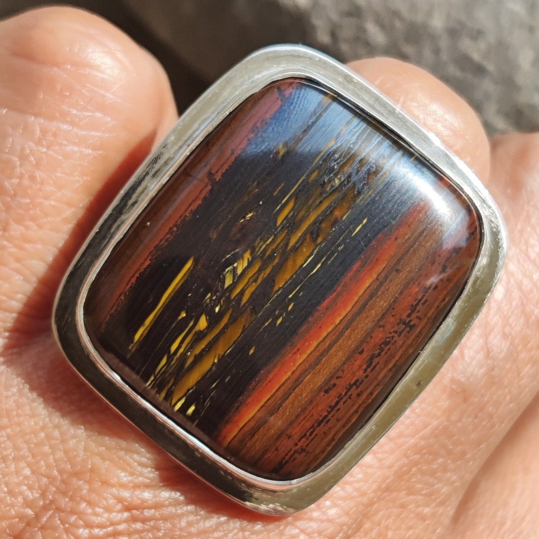 Incredible Tiger Iron Ring Set in Solid 925 Sterling Silver Handcrafted ...