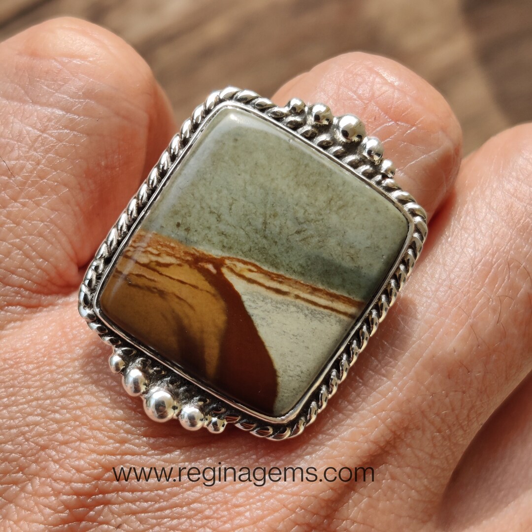 Owyhee Picture Jasper Ring in Sterling Silver - Polychrome Jasper Ring ...