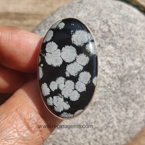 Snowflake Obsidian Sterling Silver Ring, Black White Snowflake Obsidian, Natural Stone Statement ...