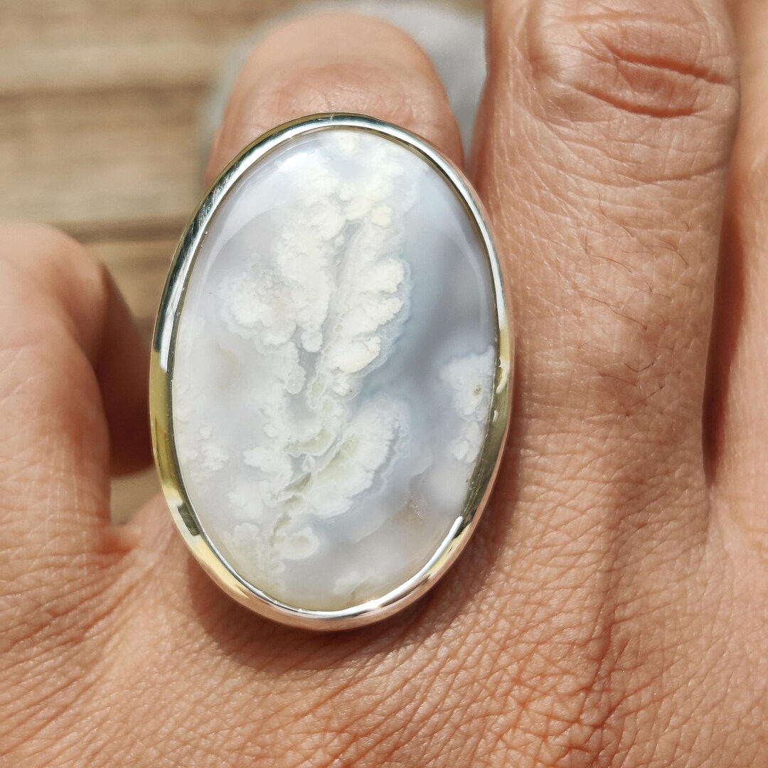 Rare White Plum Agate Ring in 925 Sterling Silver – Dendritic Agate ...