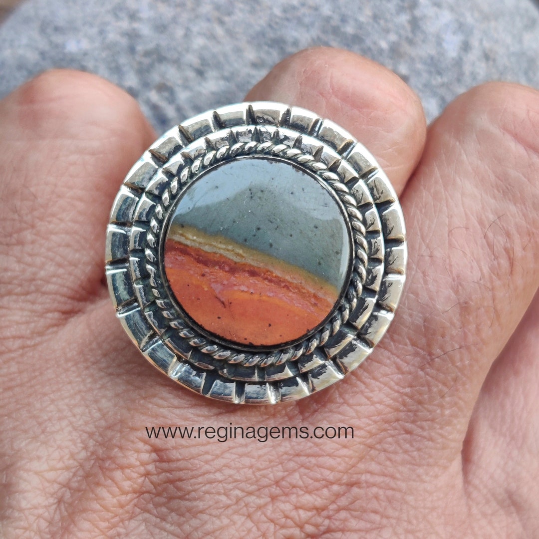 Owyhee Picture Jasper Ring in Sterling Silver Polychrome Jasper Ring ...