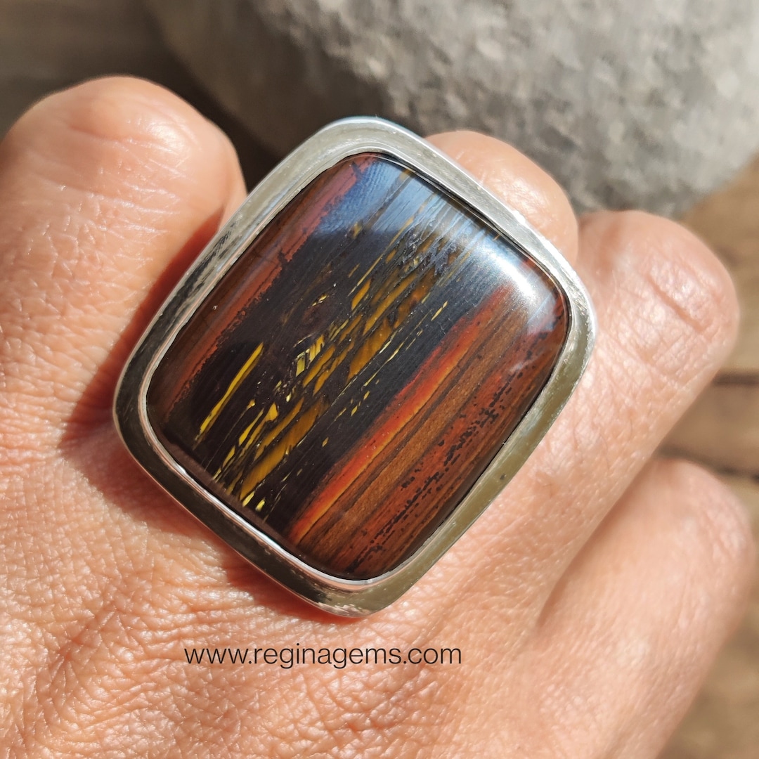 Incredible Tiger Iron Ring Set in Solid 925 Sterling Silver Handcrafted ...