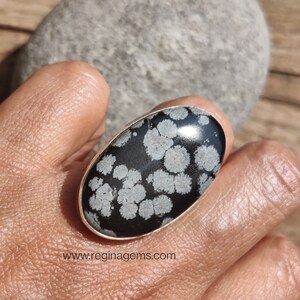Snowflake Obsidian Sterling Silver Ring, Black White Snowflake Obsidian, Natural Stone Statement ...