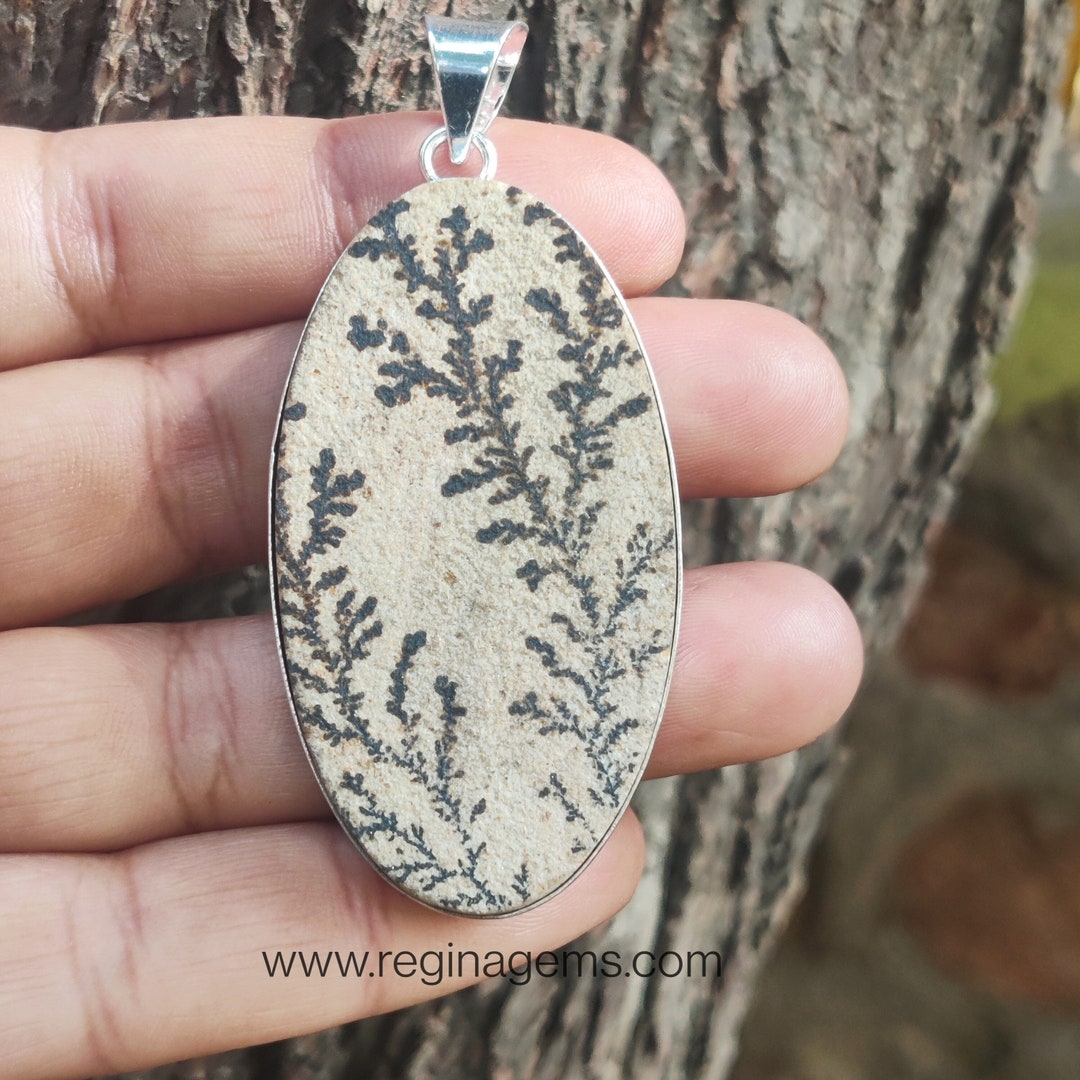 Large Psilomelane Dendrite Sterling Silver Pendant, German Gem ...