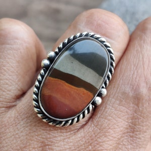 Owyhee Picture Jasper Ring in Sterling Silver-polychrome Jasper Ring-picture Wood Jasper Ring ...