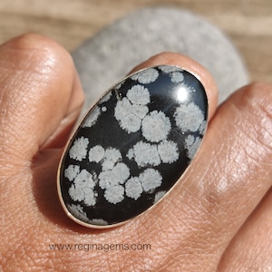 Snowflake Obsidian Sterling Silver Ring, Black White Snowflake Obsidian, Natural Stone Statement ...