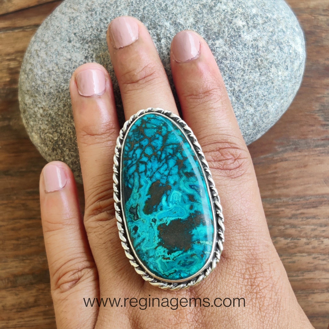 Gorgeous Large Shattuckite Ring in Sterling Silver Shattuckite Azurite ...
