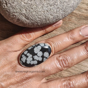 Snowflake Obsidian Sterling Silver Ring, Black White Snowflake Obsidian, Natural Stone Statement ...