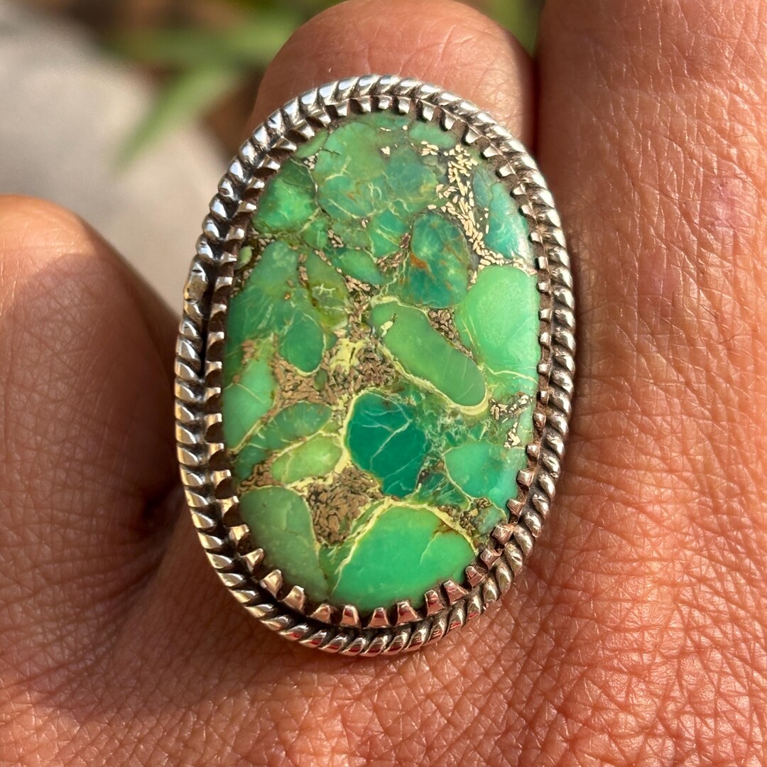 Spiny Oyster Green Turquoise 925 Sterling Silver Ring- Kingman Spiny ...