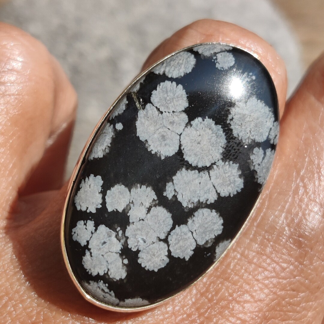 Snowflake Obsidian Sterling Silver Ring, Black White Snowflake Obsidian ...