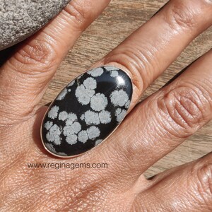 Snowflake Obsidian Sterling Silver Ring, Black White Snowflake Obsidian, Natural Stone Statement ...