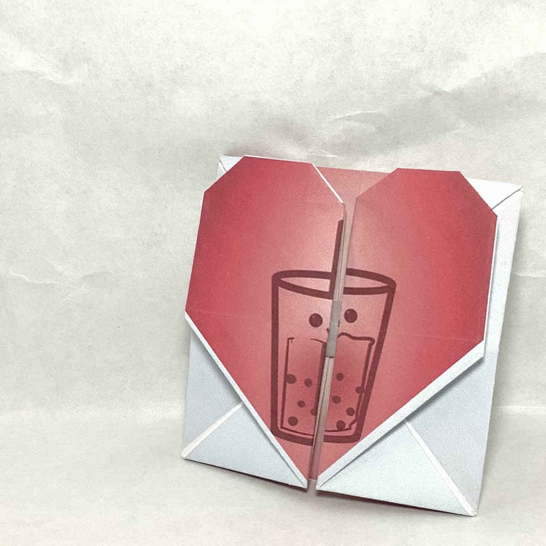 Blushing Boba Tea Smiling DIY Origami Pocket Heart Printable Digital ...