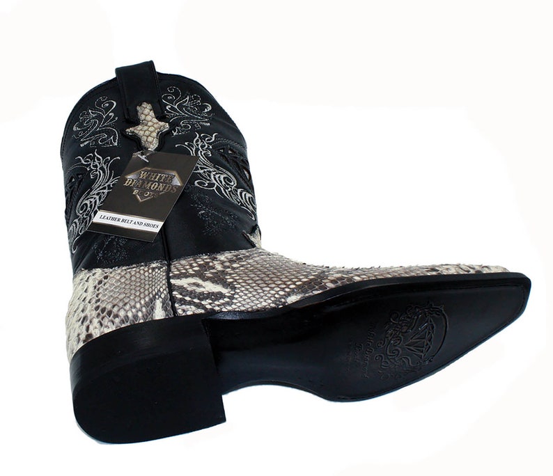 Genuine Men's Python Skin Leather Cowboy Western Boots Style Square Toe ...