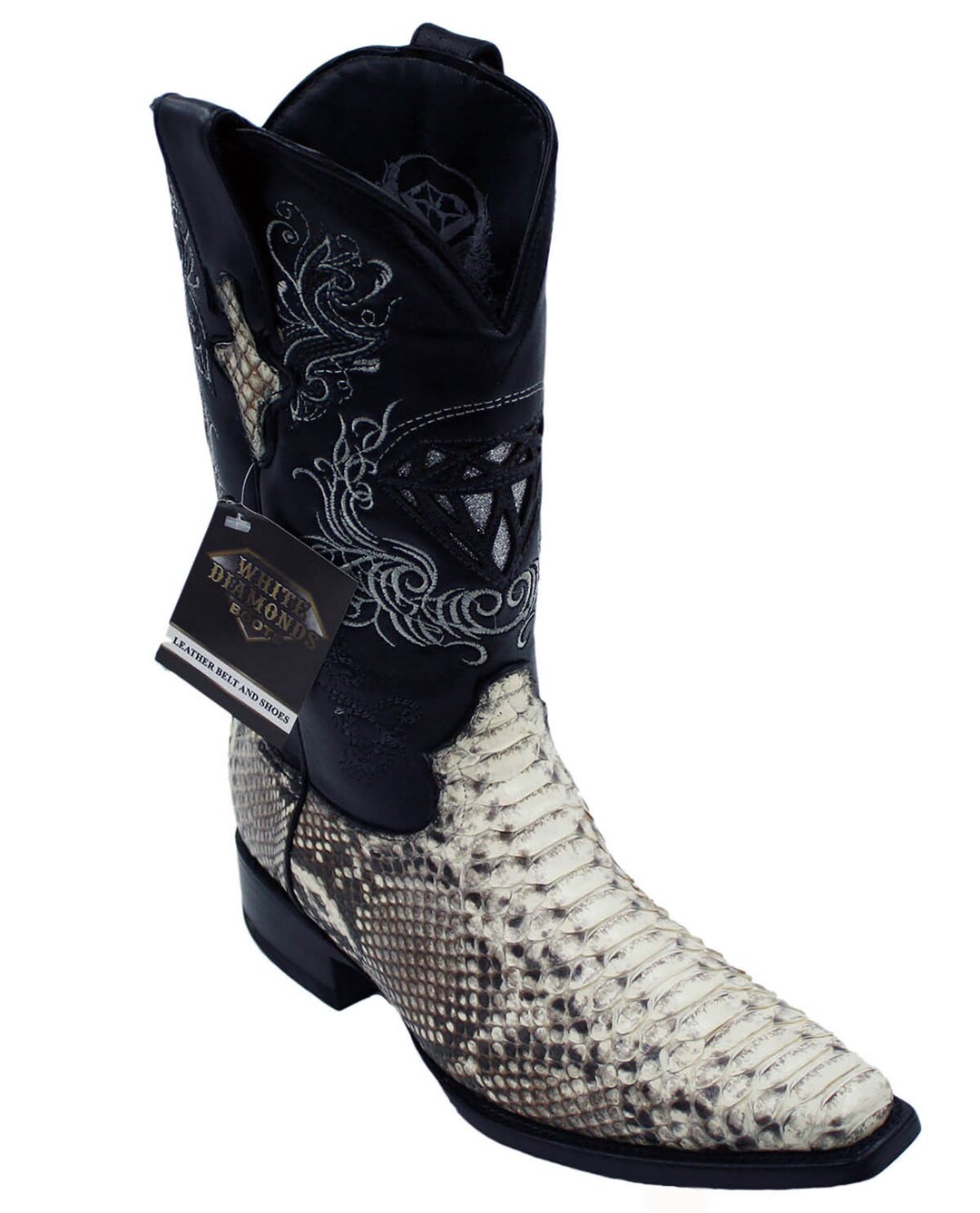 Genuine Men's Python Skin Leather Cowboy Western Boots Style Square Toe ...