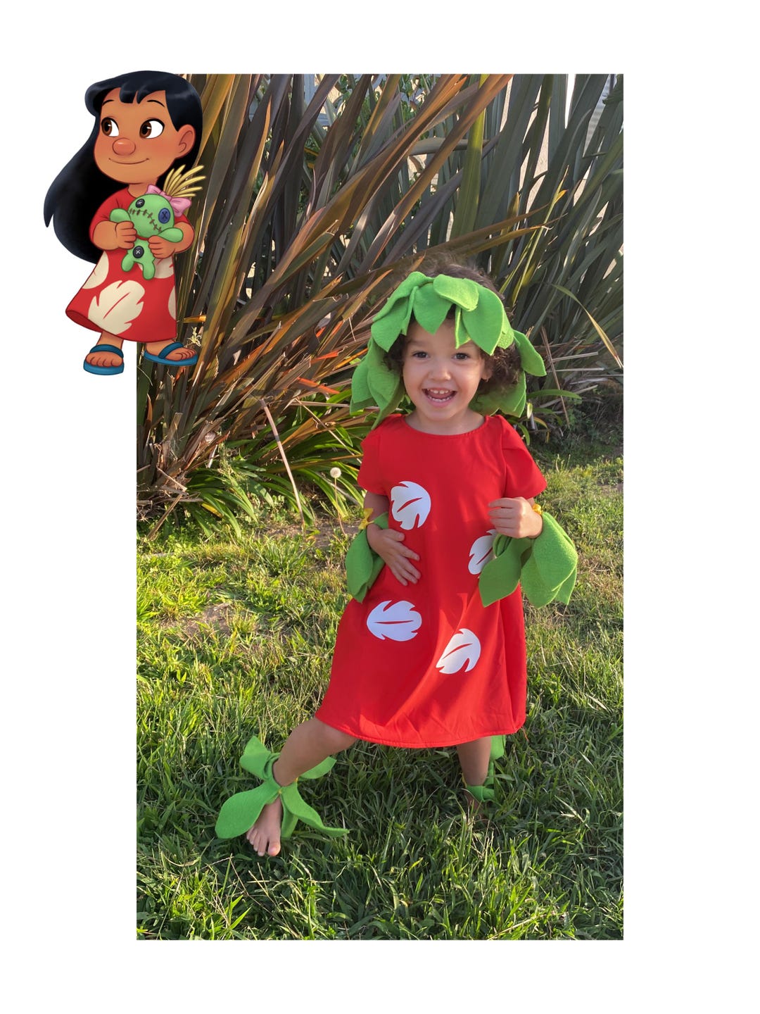 Lilo Costume Red Dress White Leafs - Etsy
