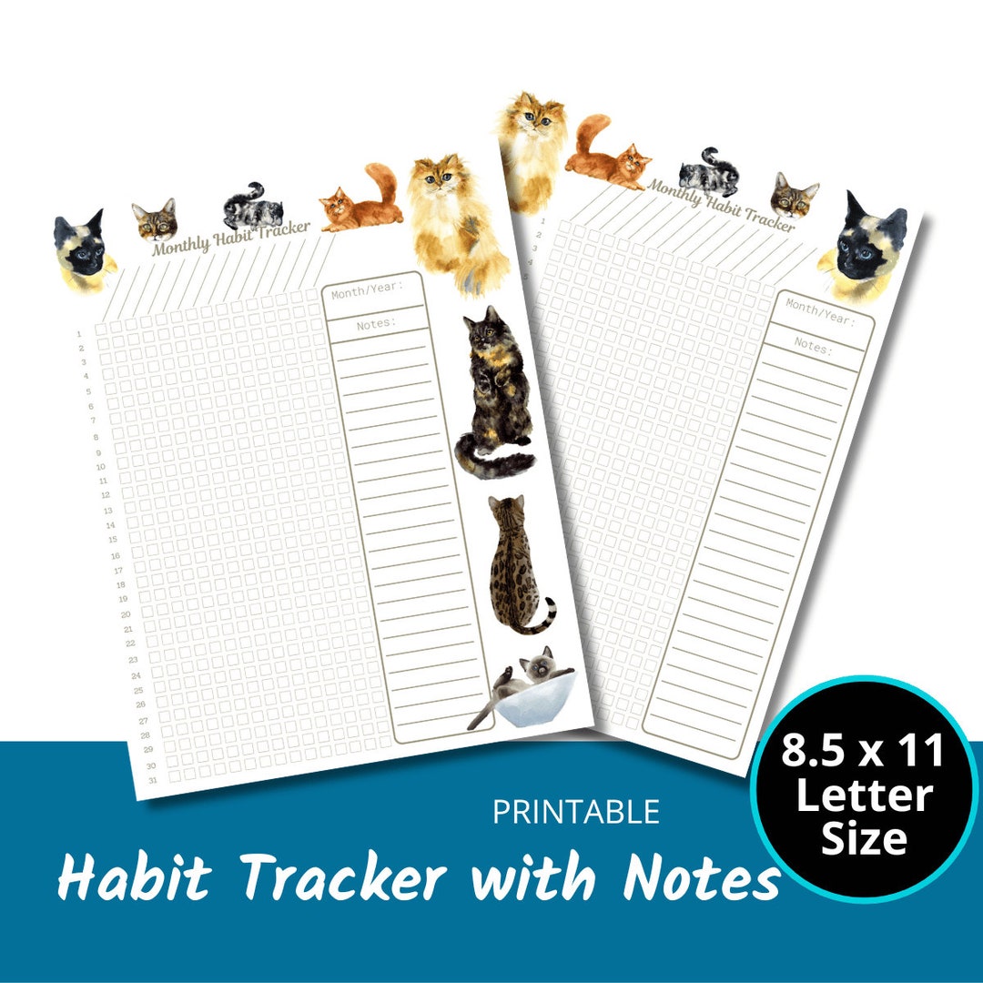 Monthly Habit Tracker With Notes Printable PDF, Tracks 15 Habits per ...