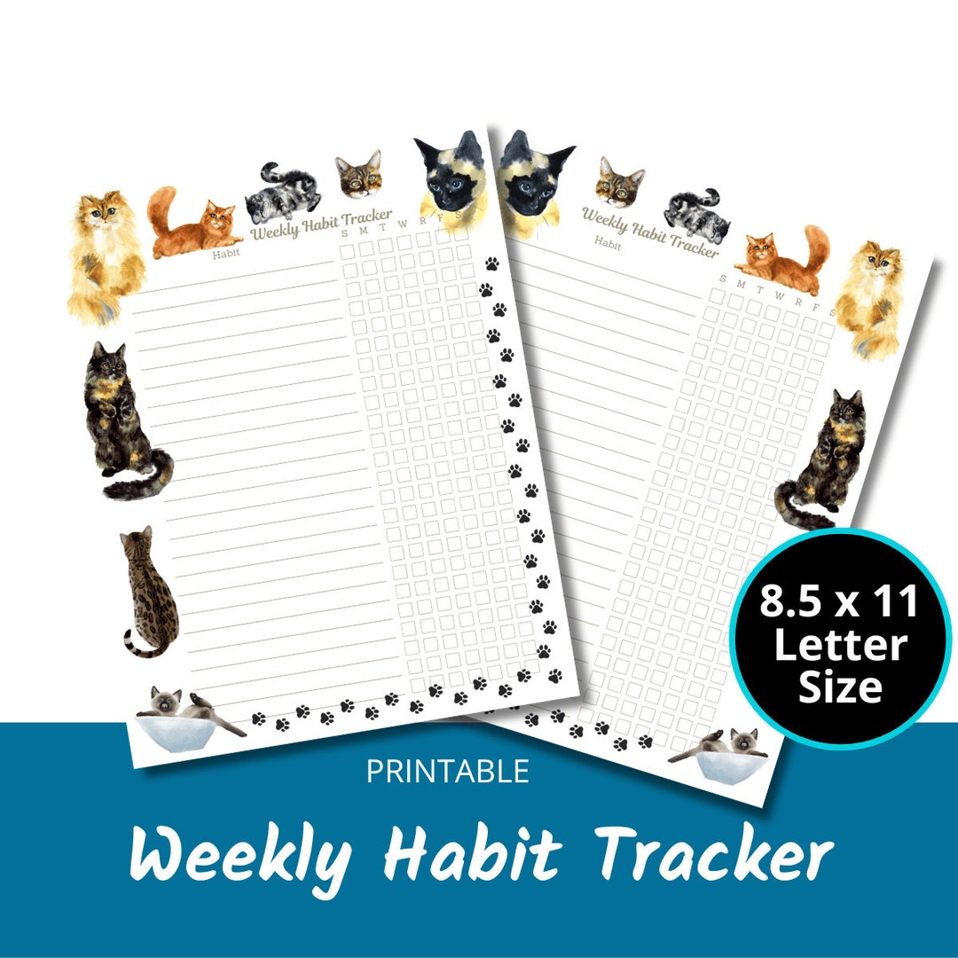 Weekly Planner Printable, Sunday Monday Start, Animal Planner Cat ...