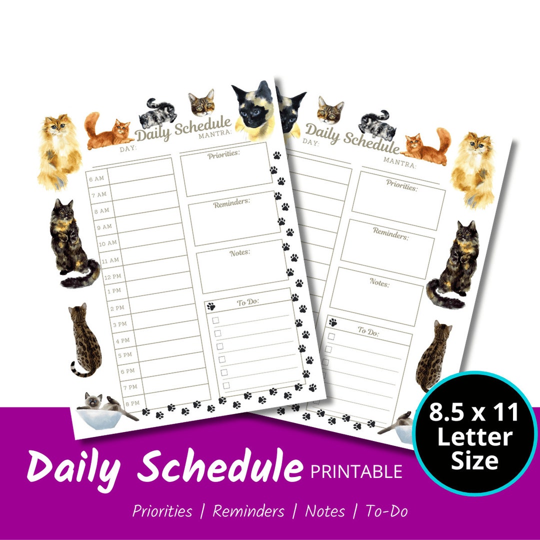 Daily Cat Schedule Printable Pages PDF Planner Pages Planner for Pet ...