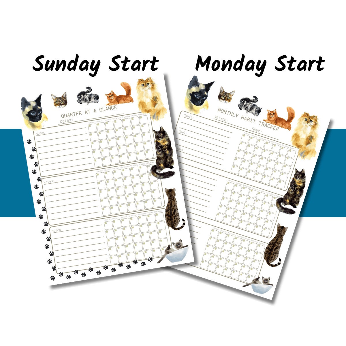 Monthly Habit Tracker Printable PDF, US Letter Size, Tracks 3 Habits ...