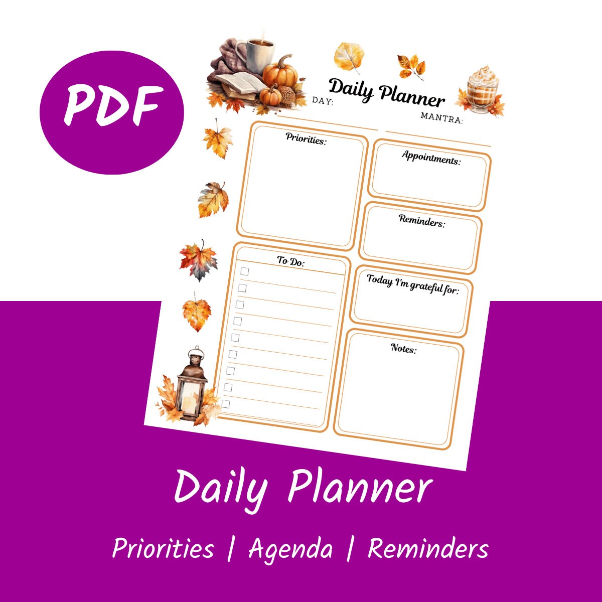 Daily Fall Planner Printable Pages Agenda PDF Planner Pages Planner ...