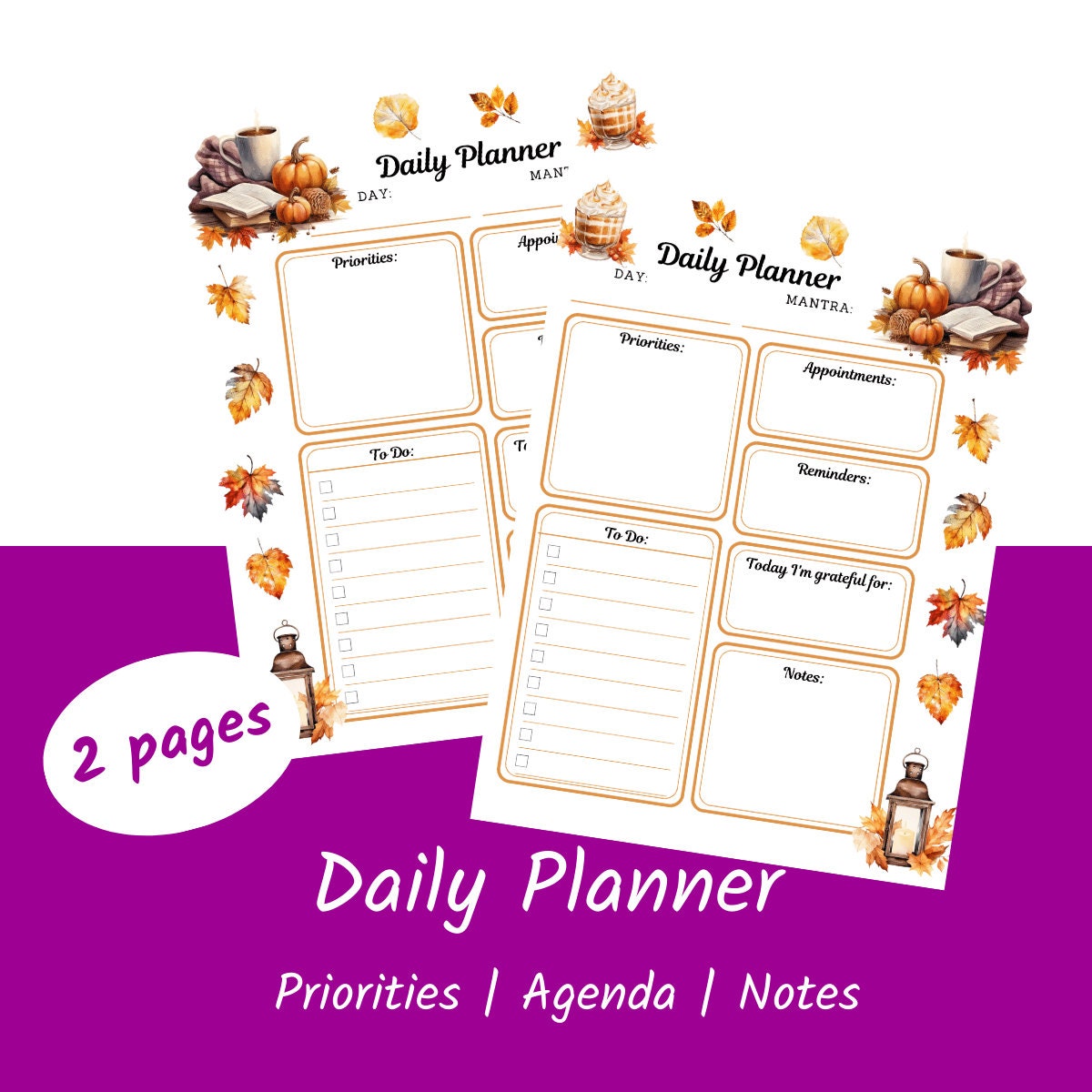 Daily Fall Planner Printable Pages Agenda PDF Planner Pages Planner ...