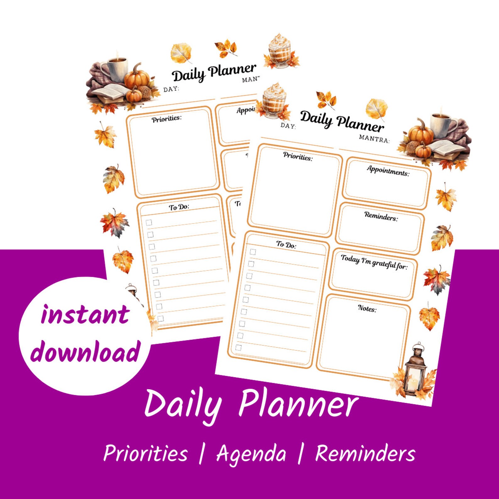 Daily Fall Planner Printable Pages Agenda PDF Planner Pages Planner ...