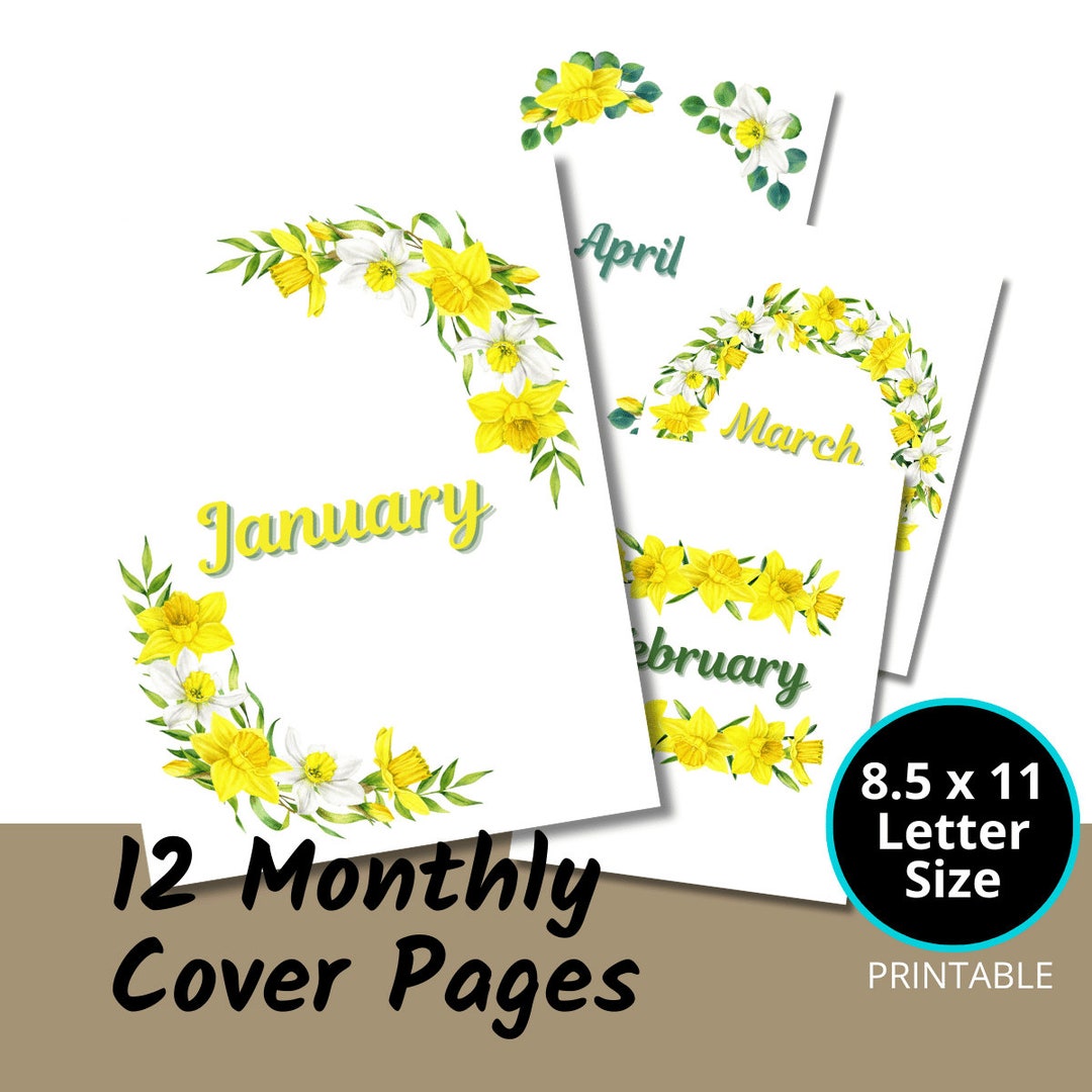 12 Month Cover Pages, Monthly Dividers for Printable Journal, PDF ...