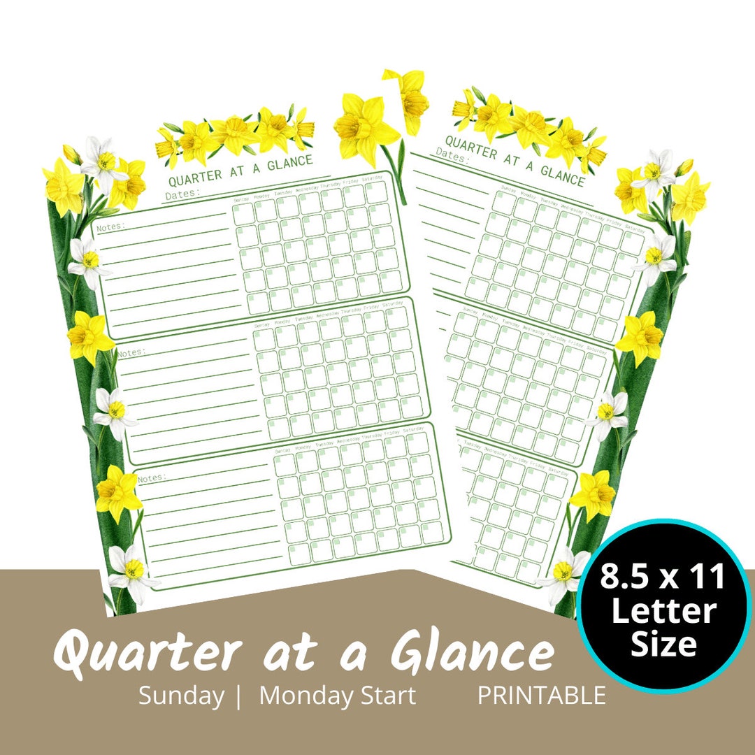 Quarterly Planner Printable, Letter Size, Organize Your Quarter! Floral ...