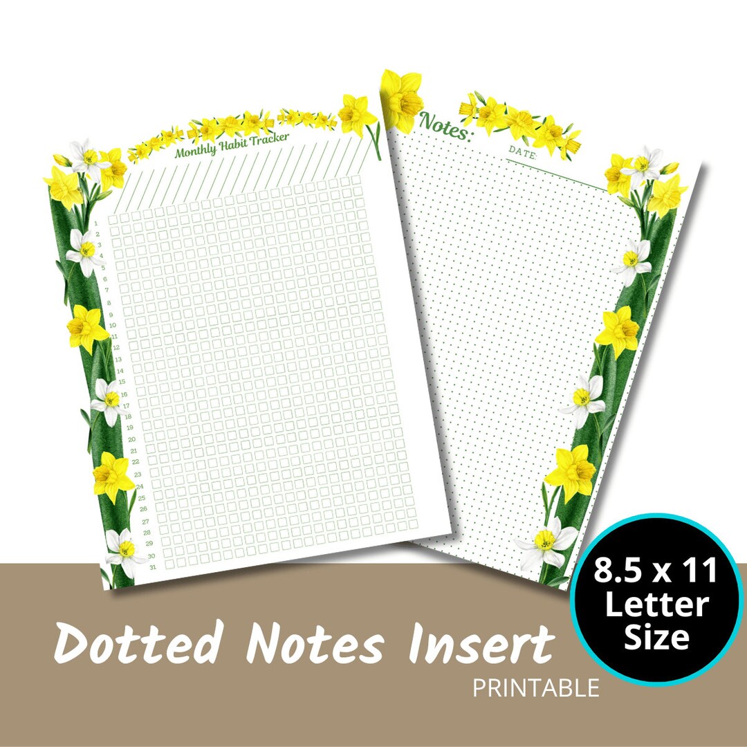 Dotted Notes Insert Printable PDF Page, Dot Grid, Notes Page, Floral ...
