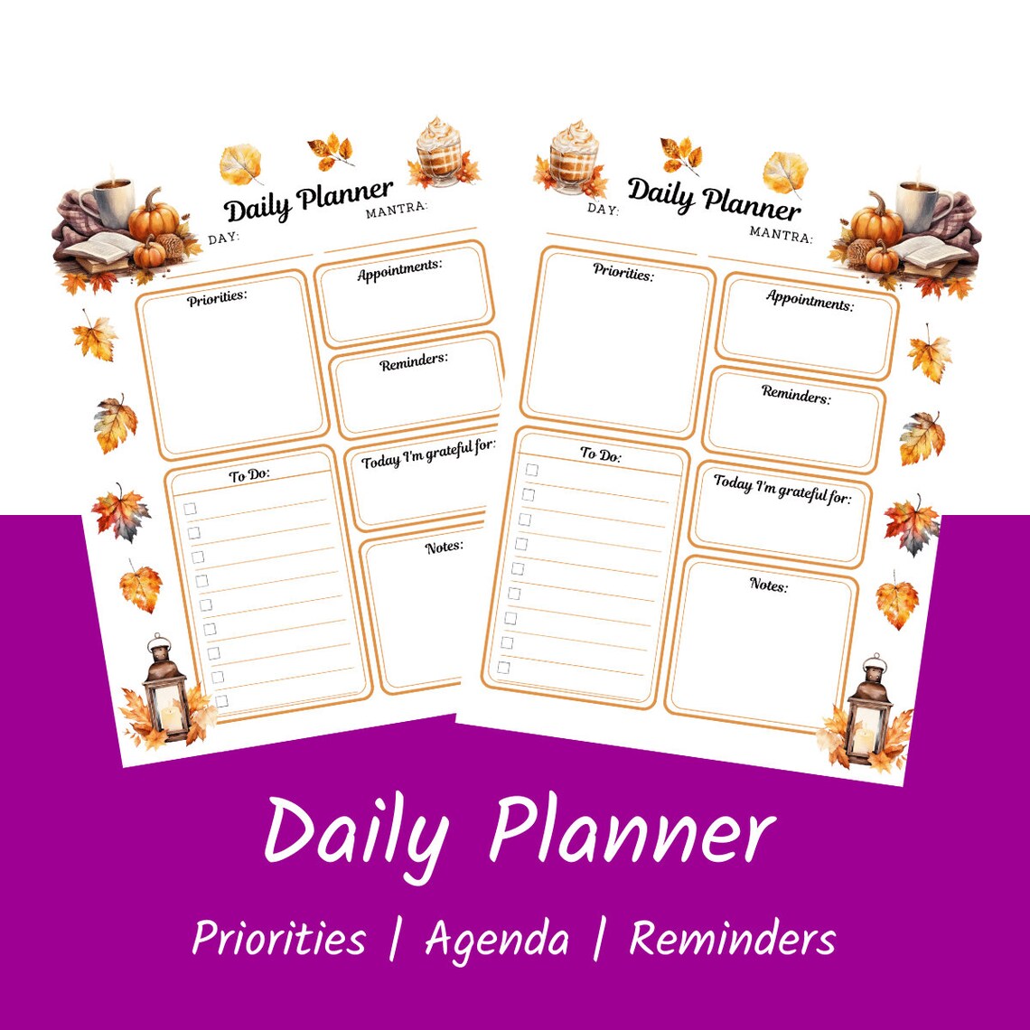 Daily Fall Planner Printable Pages Agenda PDF Planner Pages Planner ...