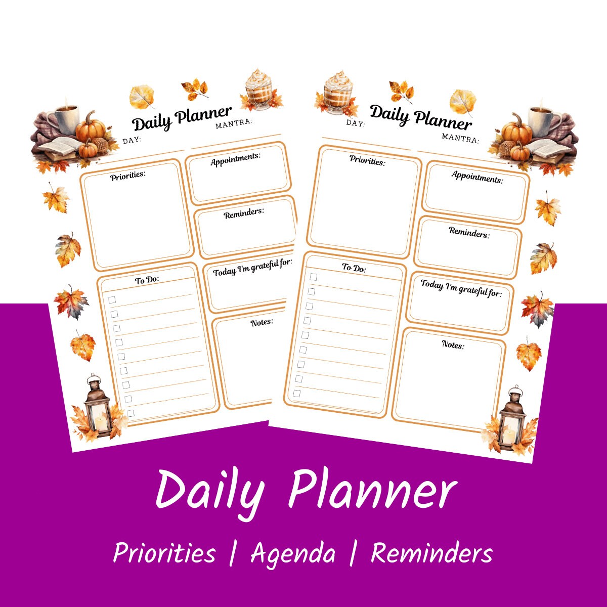 Daily Fall Planner Printable Pages Agenda PDF Planner Pages Planner ...