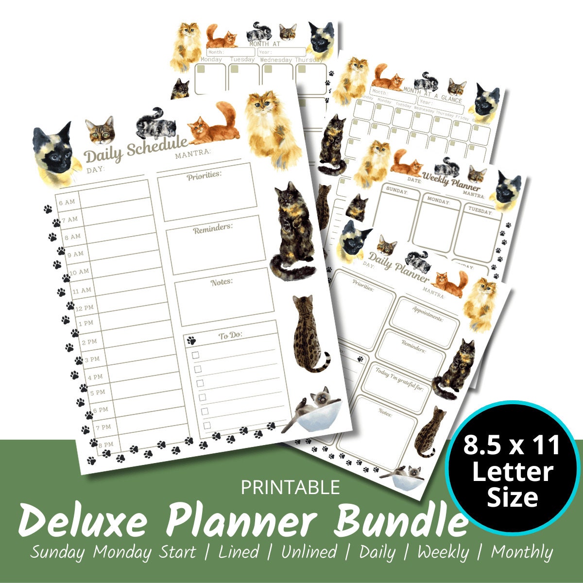 Deluxe Planner Bundle Printable PDF Planner, Cat, Animal Theme ...