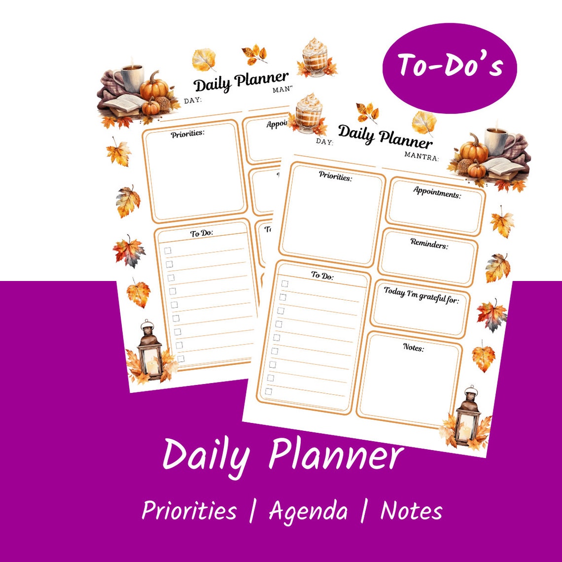 Daily Fall Planner Printable Pages Agenda PDF Planner Pages Planner ...
