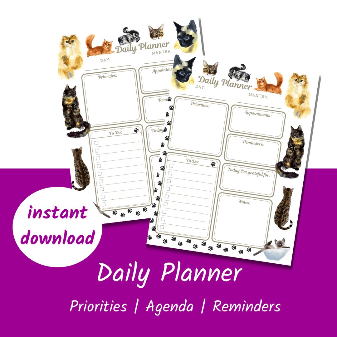 Daily Cat Planner Printable, Pet Planner, Daily Schedule, Daily ...