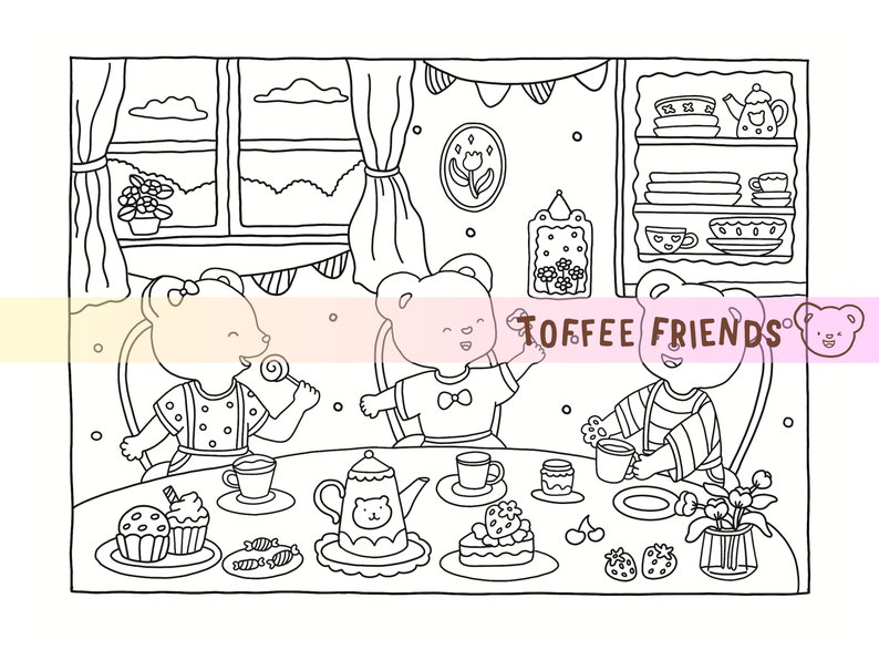 Kawaii Coloring Pages for Teens & Adults | Toffee Friends (printable ...