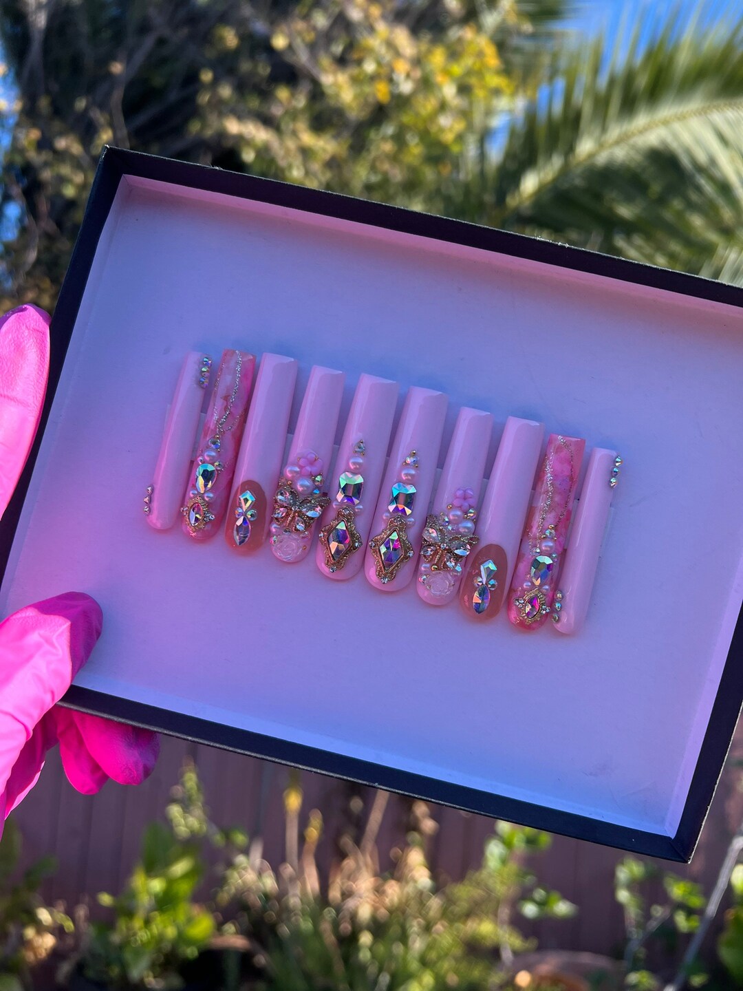 4XL Extendo Light Pink Bling Set| Butterfly Nail Charms| Clutter Nail ...