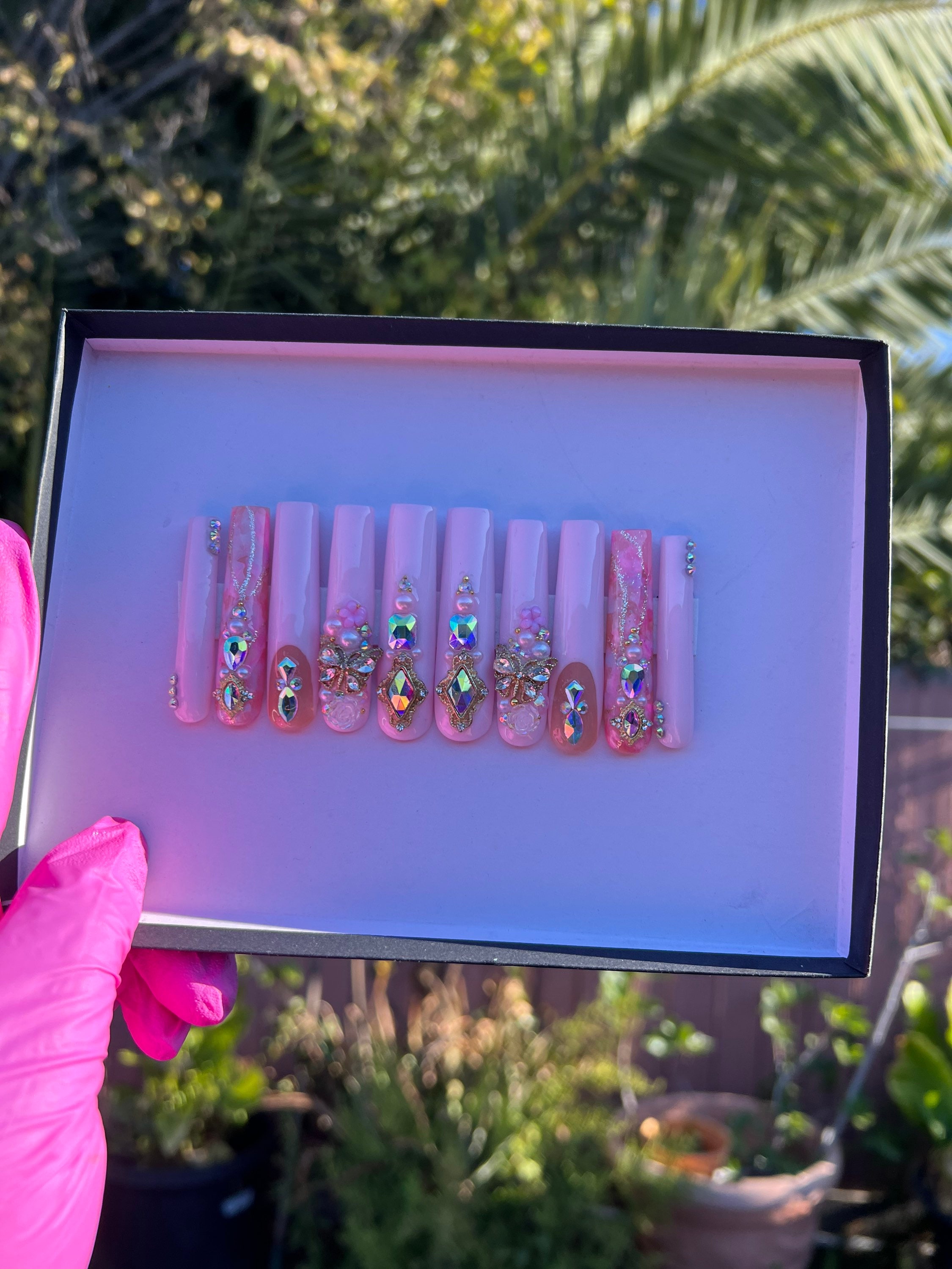 4XL Extendo Light Pink Bling Set| Butterfly Nail Charms| Clutter Nail ...