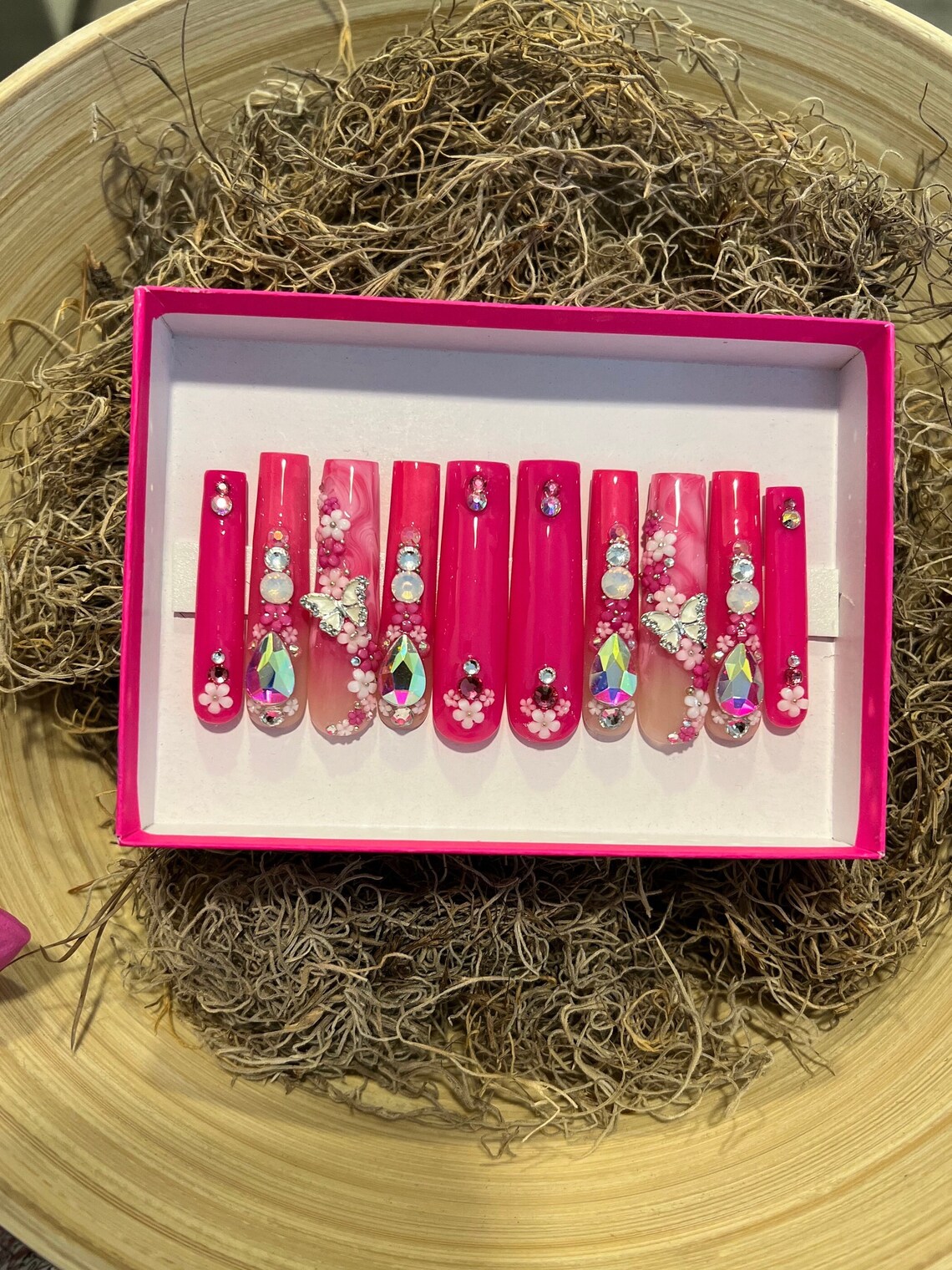 4XL Square Extendo Hot Pink Barbie Inspired Nails Press on Nailsbling ...