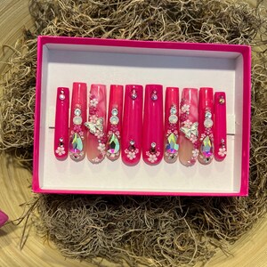 4XL Square Extendo Hot Pink Barbie Inspired Nails| Press on Nails|bling ...