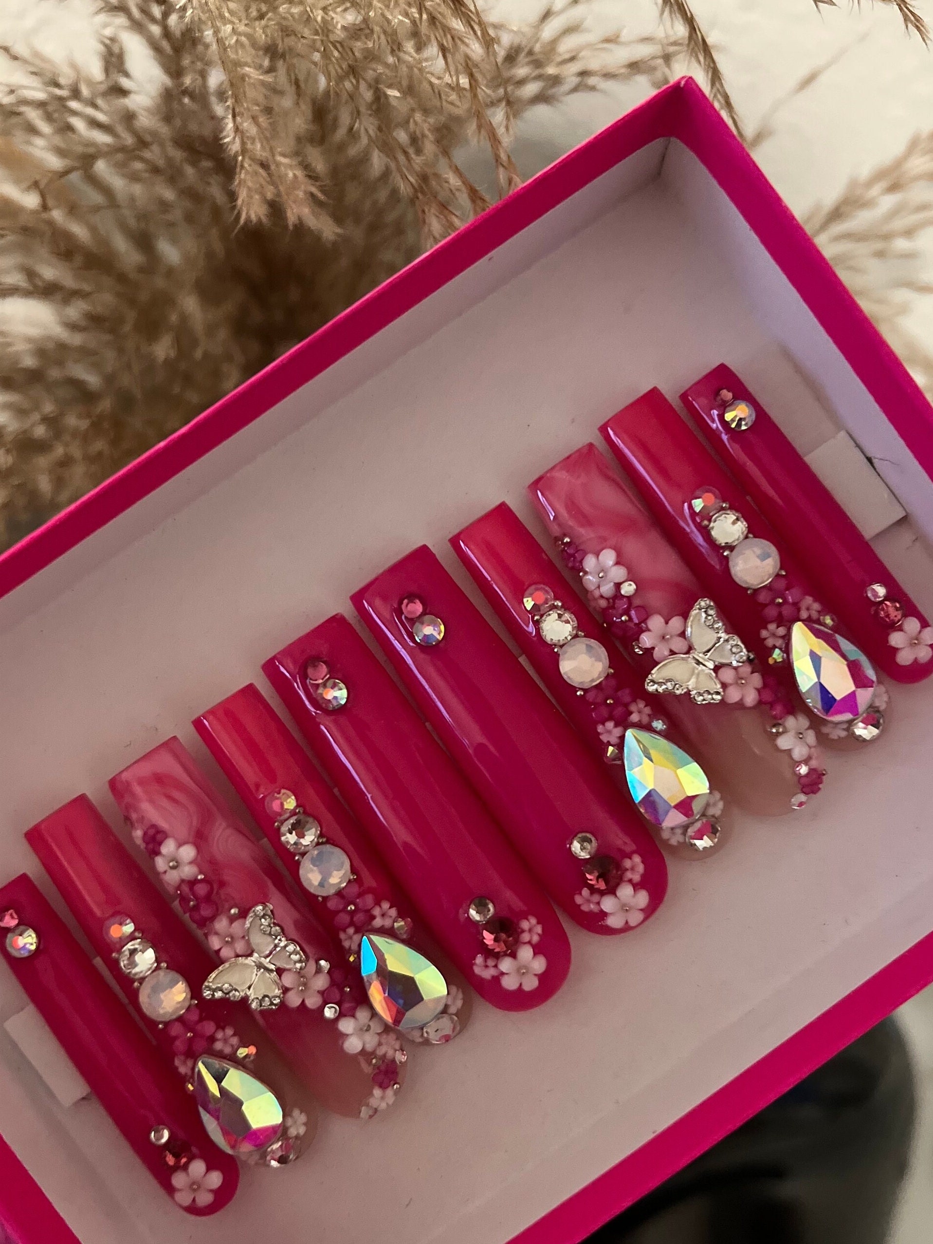 4XL Square Extendo Hot Pink Barbie Inspired Nails| Press on Nails|bling ...