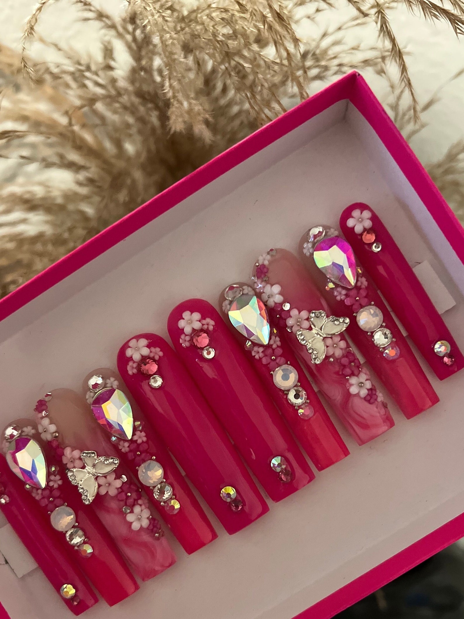 4XL Square Extendo Hot Pink Barbie Inspired Nails| Press on Nails|bling ...