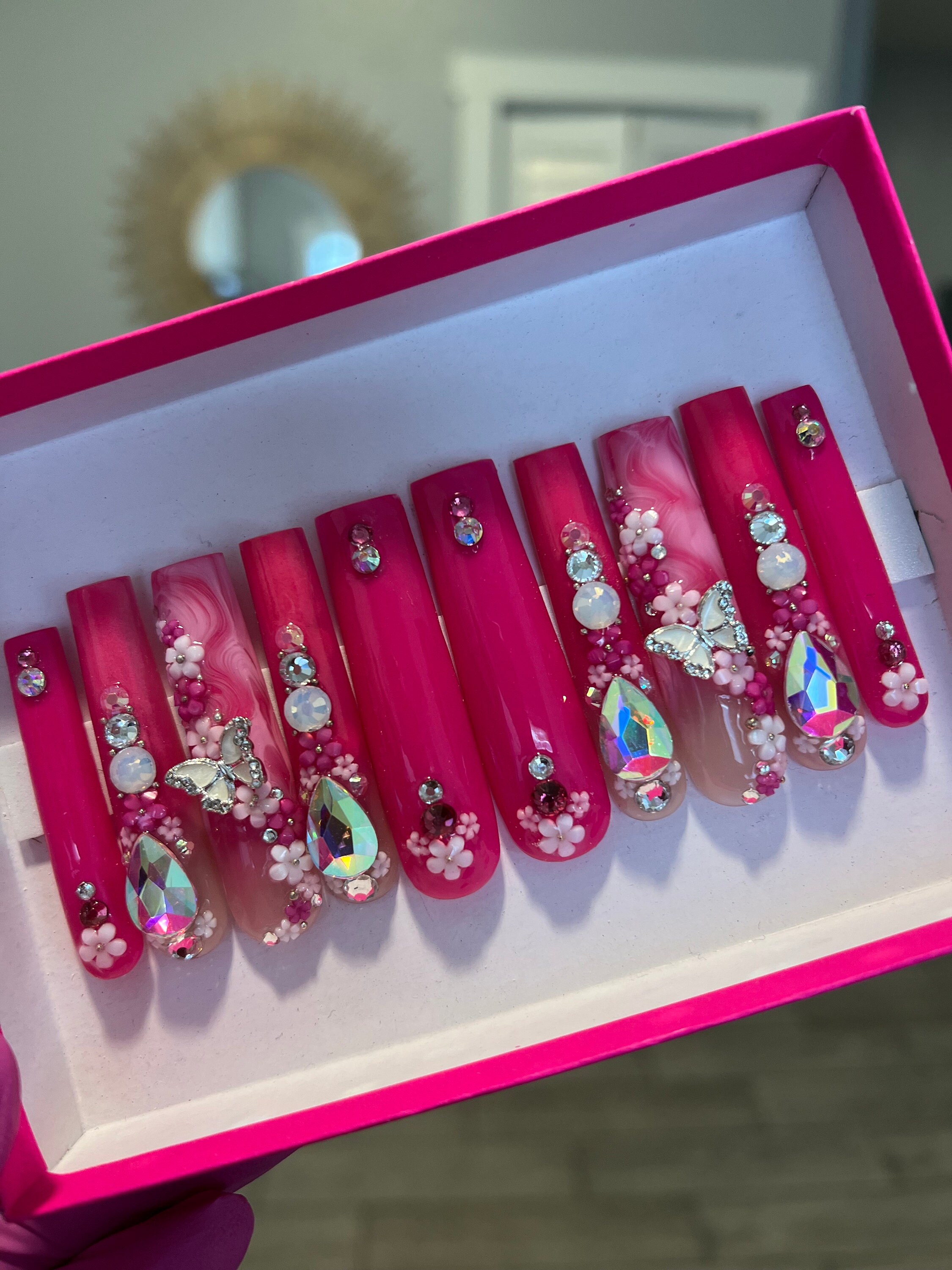 4XL Square Extendo Hot Pink Barbie Inspired Nails Press on Nailsbling ...