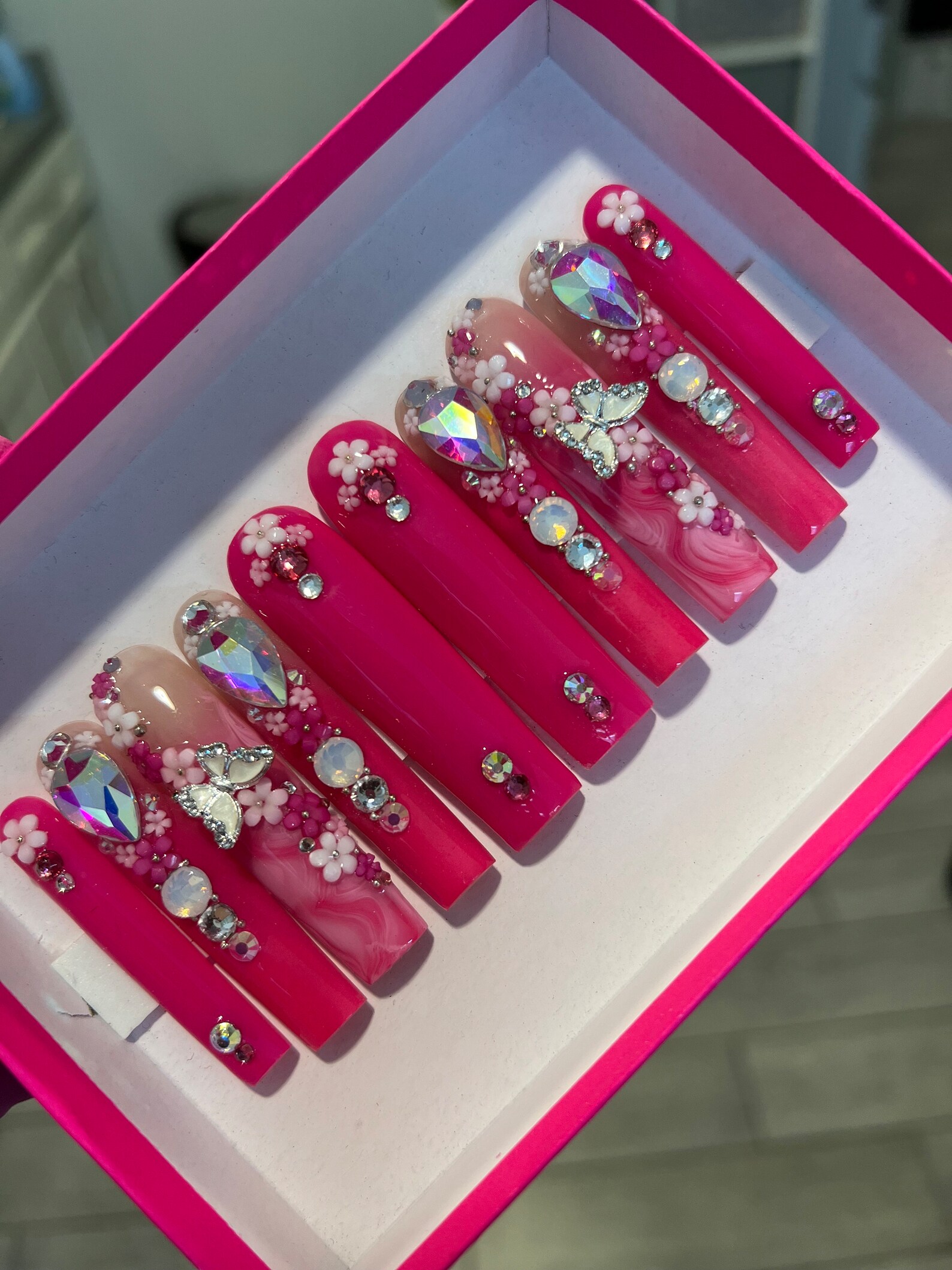 4XL Square Extendo Hot Pink Barbie Inspired Nails| Press on Nails|bling ...