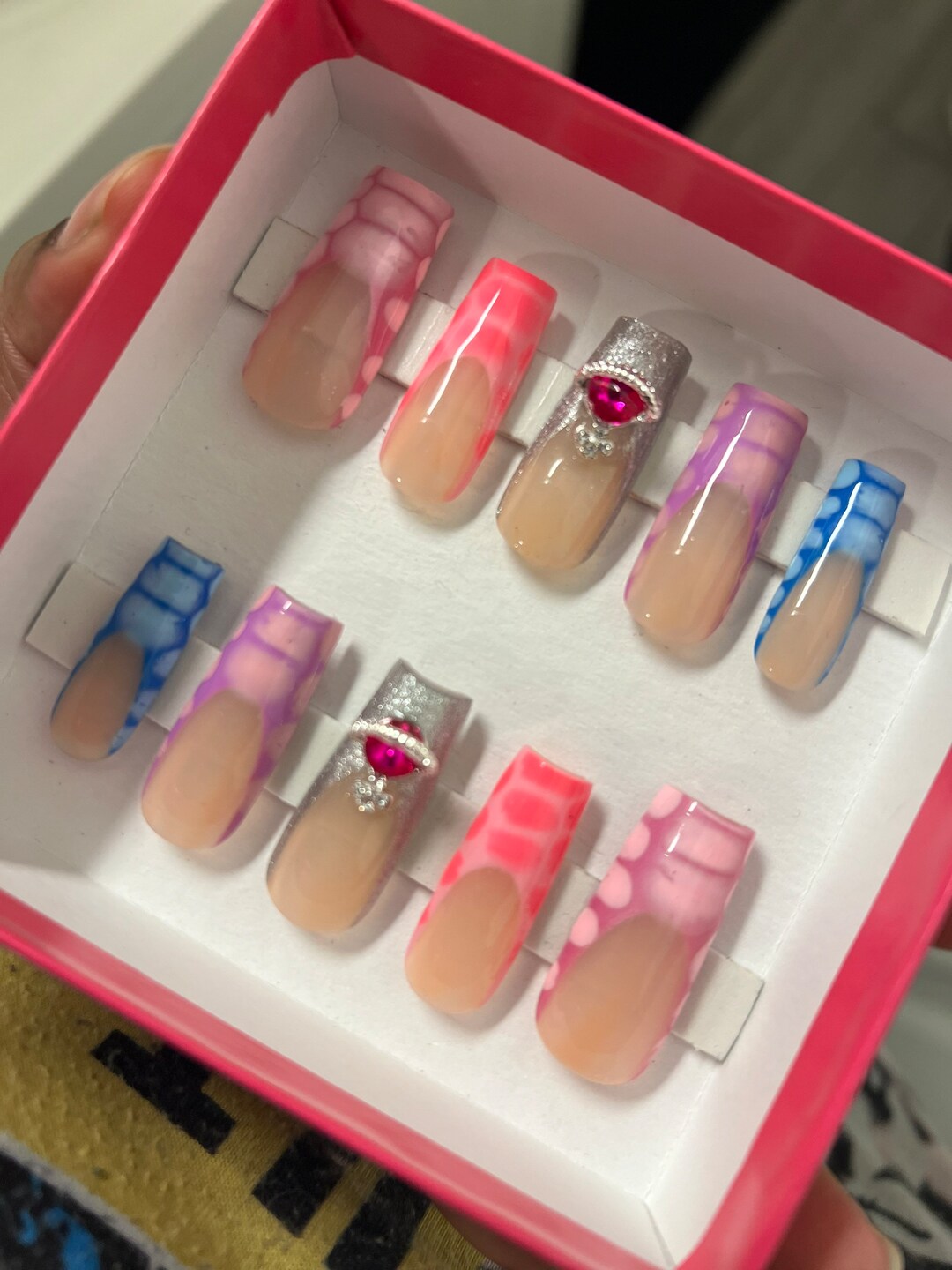 Multi-color Croc Design French Tip Press on Nails| MADE ORDER| Planet ...