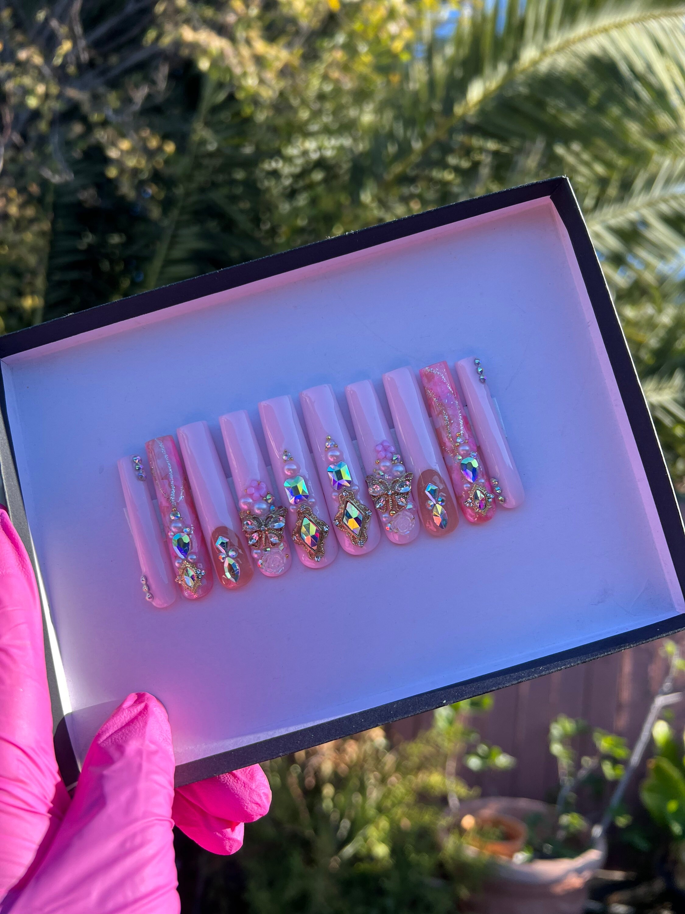 4XL Extendo Light Pink Bling Set| Butterfly Nail Charms| Clutter Nail ...